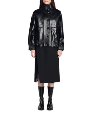 Sandro Kim Oversized Leather Jacket