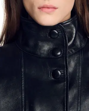 Sandro Kim Oversized Leather Jacket