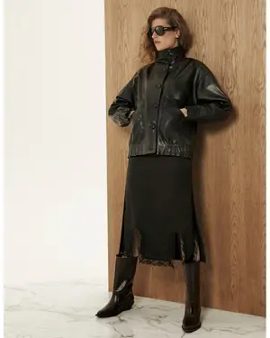 Sandro Kim Oversized Leather Jacket