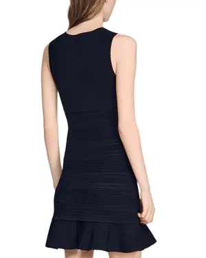 Sandro Knit Mini Dress With Ruffled Hem