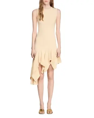 Sandro Asymmetric Knit Dress - Vanilla