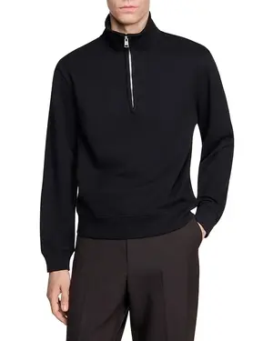 Sandro Stand Collar Boxy Half Zip Sweater - Black