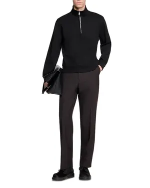 Sandro Stand Collar Boxy Half Zip Sweater - Black