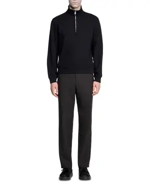 Sandro Stand Collar Boxy Half Zip Sweater - Black