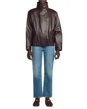 Sandro Stand Collar Leather Jacket