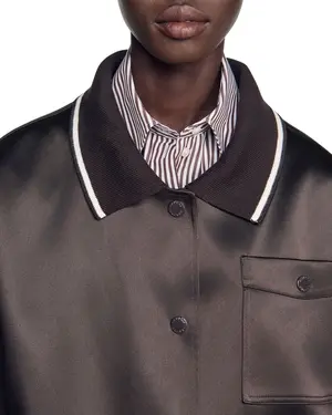 Sandro Quinn Satin Polo Collar Jacket