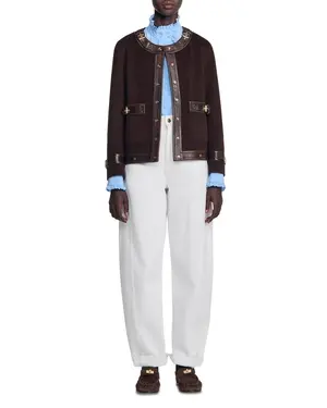 Sandro Greenwich Wool Blend Jacket With Leather Trim