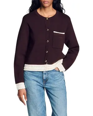 Sandro Candide Lace Trim Cardigan