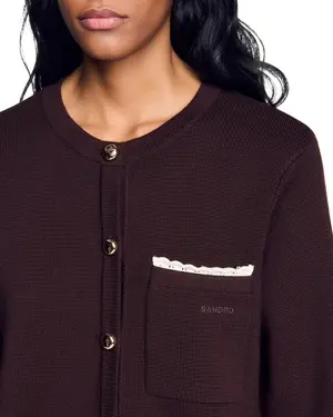 Sandro Candide Lace Trim Cardigan