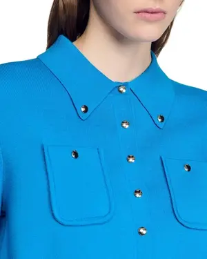 Sandro Wool Blend Shirt Collar Cardigan With Button Detailing