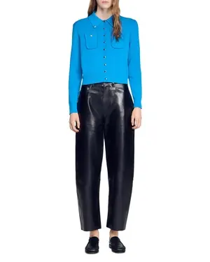 Sandro Wool Blend Shirt Collar Cardigan With Button Detailing
