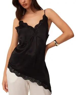 SNDYS. Asymmetrical Cami Top With Lace Trim - Black