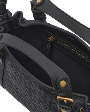Gerard Darel 12h Small Woven Leather Handbag - Black