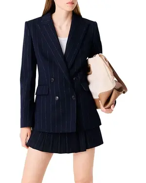 Maje Pinstriped Double Breasted Suit Blazer - Navy