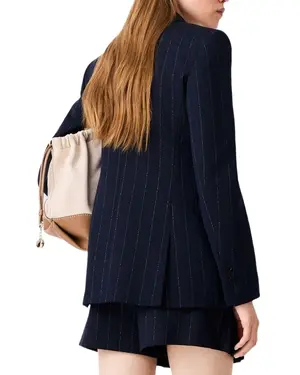 Maje Vipanello Pinstriped Double Breasted Suit Blazer