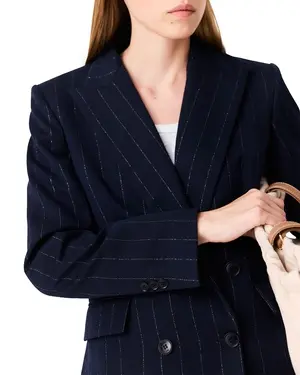 Maje Vipanello Pinstriped Double Breasted Suit Blazer