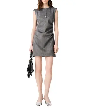 Maje Rhinestone Pinstriped Tailored Dress