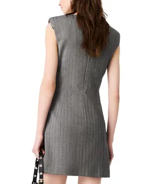 Maje Rhinestone Pinstriped Tailored Dress