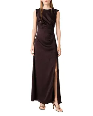 Maje Satin Draped Maxi Dress