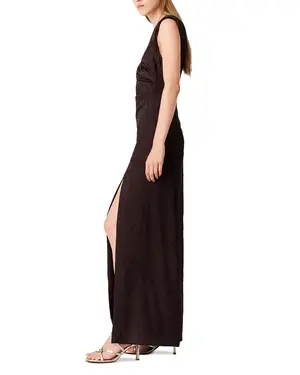 Maje Satin Draped Maxi Dress