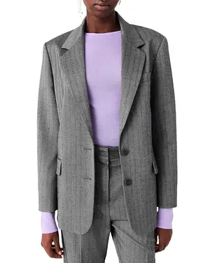 Maje Verpalus Rhinestone Pinstriped Suit Blazer - Grey