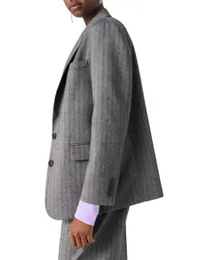 Maje Verpalus Rhinestone Pinstriped Suit Blazer