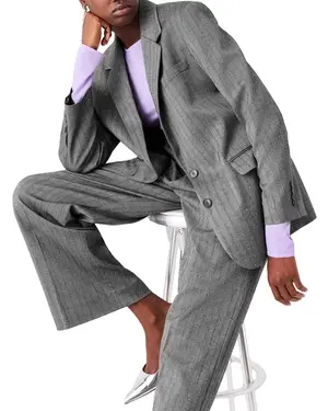 Maje Verpalus Rhinestone Pinstriped Suit Blazer