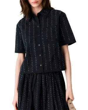 Maje Cotton Blend Embellished Shirt