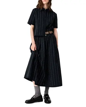 Maje Jarius Rhinestone Trim Midi Skirt - Navy