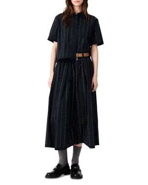 Maje Jarius Rhinestone Trim Midi Skirt - Navy