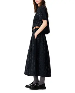 Maje Jarius Rhinestone Trim Midi Skirt - Navy