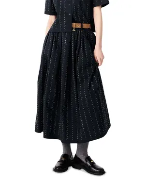 Maje Jarius Rhinestone Trim Midi Skirt - Navy