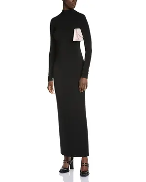 Alexander McQueen Long Sleeve Lace Trim Maxi Dress