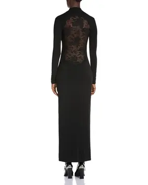 Alexander McQueen Long Sleeve Lace Trim Maxi Dress