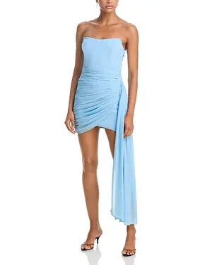 Lulus Mikaela Strapless Draped Mini Dress With Cascading Sash - Light Blue