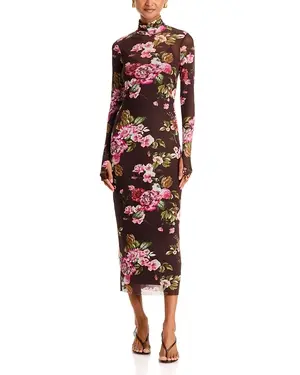 AFRM Shailene Turtleneck Mesh Midi Dress - Chocolate