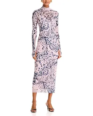 AFRM Shailene Turtleneck Mesh Midi Dress - Ink Wing