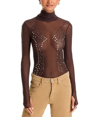 AFRM Zadie Embellished Mesh Turtleneck