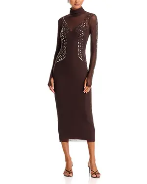 AFRM Shailene Studded Mesh Dress - Espresso
