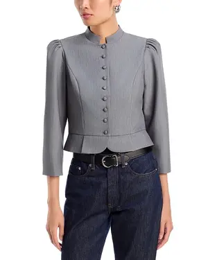 WAYF Kaelani Button Front Peplum Jacket - Grey