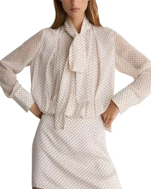 REISS Dottie Tie Neck Polka Dot Dress