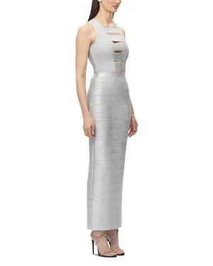 Herve Leger Metallic Bailey Cutout Gown