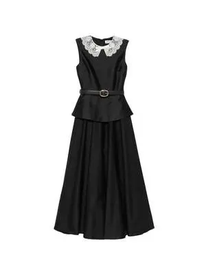 SELF-PORTRAIT Sleeveless Lace Collar Belted Maxi Dress - Black
