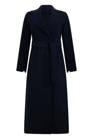 Max Mara Long Wool Jacket With Belted Waist And Wide Collar