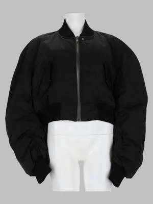 Rick Owens Cropped Bomber Jacket With Ribbed Details - Black