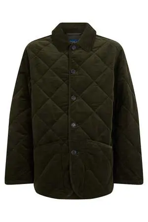 Polo Ralph Lauren Velvet Padded Jacket With Button-front And Shirt Collar