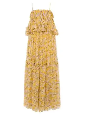 Chloé Spaghetti Strap Ruffled Floral Silk Mini Dress