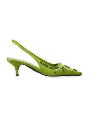 Prada Satin Slingback Pumps With Embroidered Detail And 5.5 Cm Heel - Fern Green