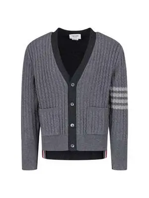 Thom Browne Cable-knit Virgin Wool Cardigan - Grey