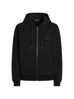 Dolce & Gabbana Cotton-blend Knit Zip-up Hoodie - Black